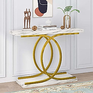PAKASEPT Console Table with Gold Base, 40 inch White Faux Marble Narrow Entryway Table Foyer Table for Living Room, Entryway, Hallway, Entrance