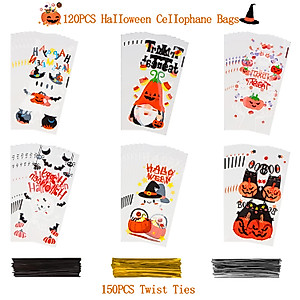 STEFORD 120PCS Halloween Cellophane Treat bags,Halloween Clear Cellophane Trick or Treat Candy Gift Cookie Bags with Twists for Halloween Party Favors Supplies