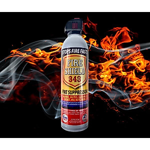Fire Shield 343 - Home & MOBILE Use Aerosol Fire Suppressant Spray Foam Eliminates Gasoline, Kitchen Grease, Oil, Wood Fires. For Garage, House, Camping, RV & More
