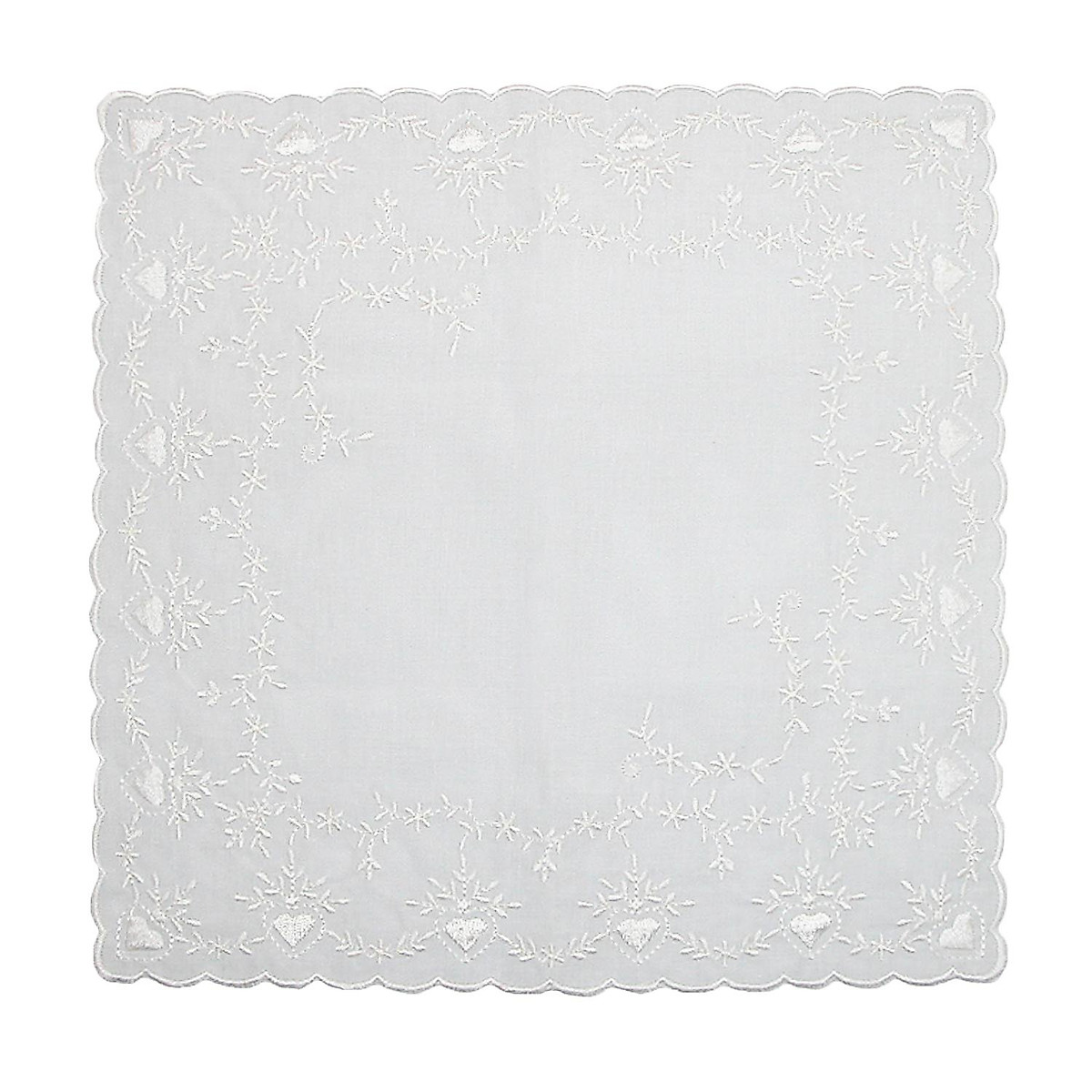 CTM® Women's Soft Cotton Bridal Heart Embroidered Handkerchief, White