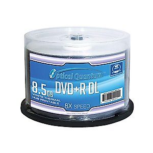 Optical Quantum 8X 8.5GB DVD+R Double Layer Blank Disc White Thermal Hub Printable, 50 pcs