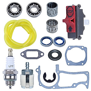 Chainsaw Cylinder Crankcase Muffle Gasket Oil Seal Crankshaft Ball Bearing 15pcs Kit for Husqvarna 362 365 371 372 372XP Replacement Parts with Washer, Clutch Piston Bearing Fuel Filter etc.
