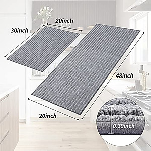 BEQHAUSE Kitchen Rugs and Mats Non Skid Washable Kitchen Floor Mat with TPR Backing 100% Polyester Grey Kitchen Mat Set of 2 Absorbent Runner Rugs for Kitchen 20x30inch/20x48inch