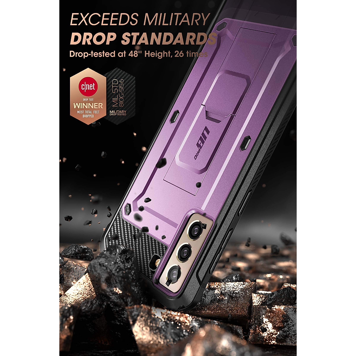 SUPCASE for Samsung Galaxy S21 5G Case with Satnd (Unicorn Beetle Pro), [Built-in Belt Clip] Heavy Duty Shockproof Protective Phone Case without Built-in Screen Protector for Galaxy S21, Violte