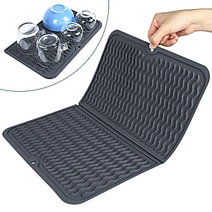 Silicone Dish Drying Mat for Multiple Usage,Easy clean,Food Grade Silicone,Oversized,Heat-resistant Foldable Silicone Mat Rack for Kitchen Counter,Refrigerator or Drawer liner