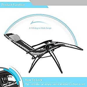 Homall Zero Gravity Chair Patio Padded Recliner Outdoor Oversized Portable Lounge Chair Adjustable Lawn Folding Chair with Headrest (Grey)