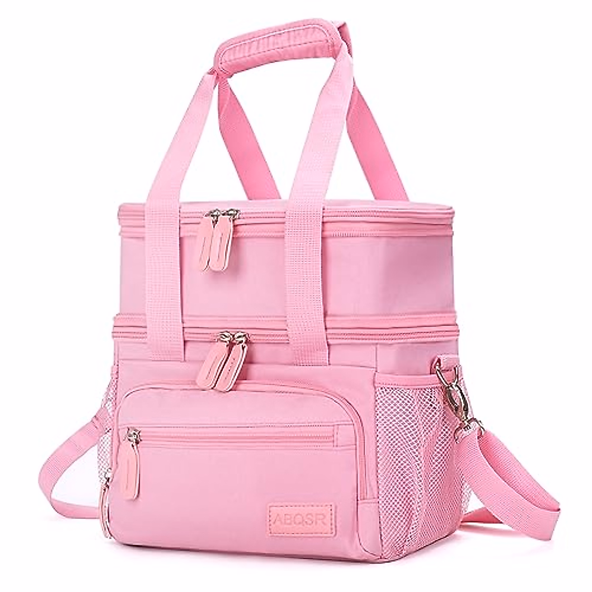 RONROX Large Lunch Box for Women and Men, Double Deck Insulated Lunch Bag with 900D Oxford, Expandable Leakproof Reusable Lunch Cooler Bag for Work, Office, Picnic, 17L, Pink