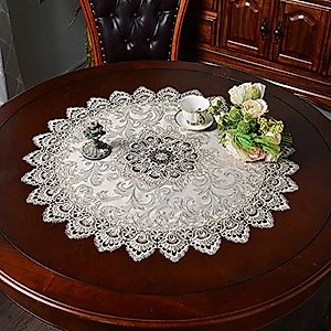 ARTABLE Lace Small Table Cloth Fall Christmas Macrame Tablecloth Table Topper for Thanksgiving Outdoor Farmhouse Rustic Kitchen Party Birthday Picnic (Stone, 31 Inch Round)