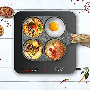 NGORAY Pancake Egg Frying Pan Nonstick Mini - 4 Cups Omelet Poached Egg Pan for Breakfast Divided Coating with Non Sticking Handle Suitable Pancakes for All Stoves Top (Wood grain handle)
