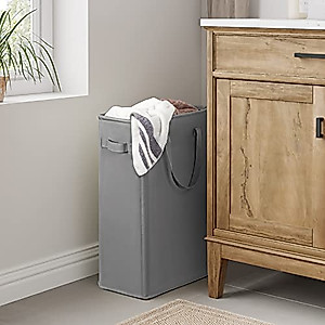 Chrislley 45L Slim Laundry Hamper Narrow Laundry Basket with Handle Foldable Dirty Clothes Portable Skinny Hamper Organizer Storage Bins (22 inches, grey)