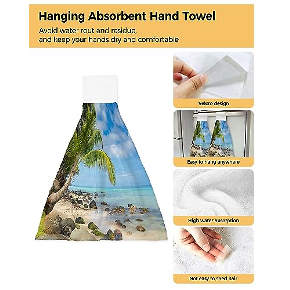 MUENINELE Hand Towel,Palm Tree Beach Sea Cloud Blue Sky Island Reef Stone Absorbent Hanging Towel Fast Drying Towels for Kitchen Bathroom Toilet Home 18"x14" 2Pcs