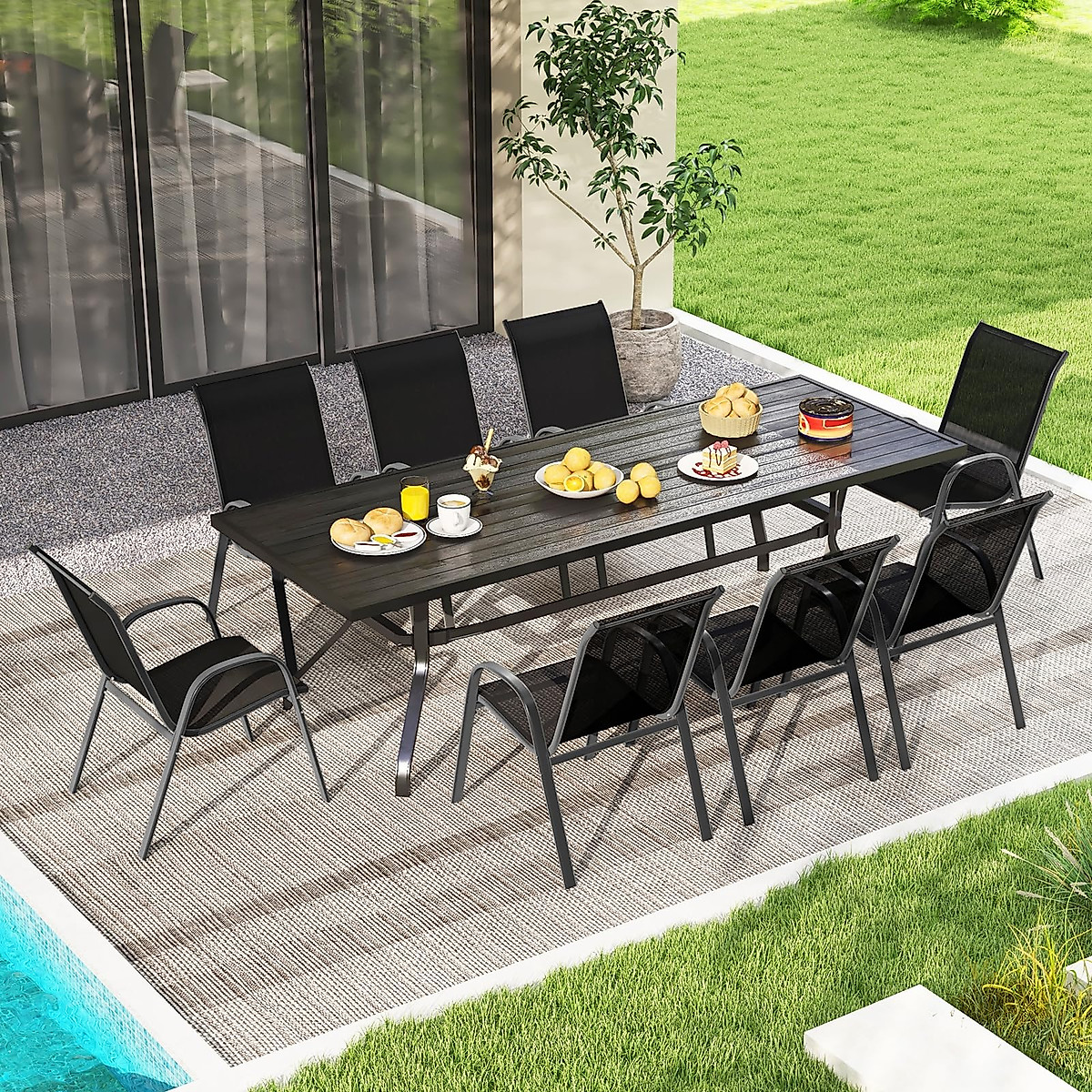 S AFSTAR Patio Chairs Set of 4, Stackable Patio Chairs Set with Armrests and Breathable Seat Fabric, Outdoor Dining Chairs Set for Patio, Pool Side, Backyard