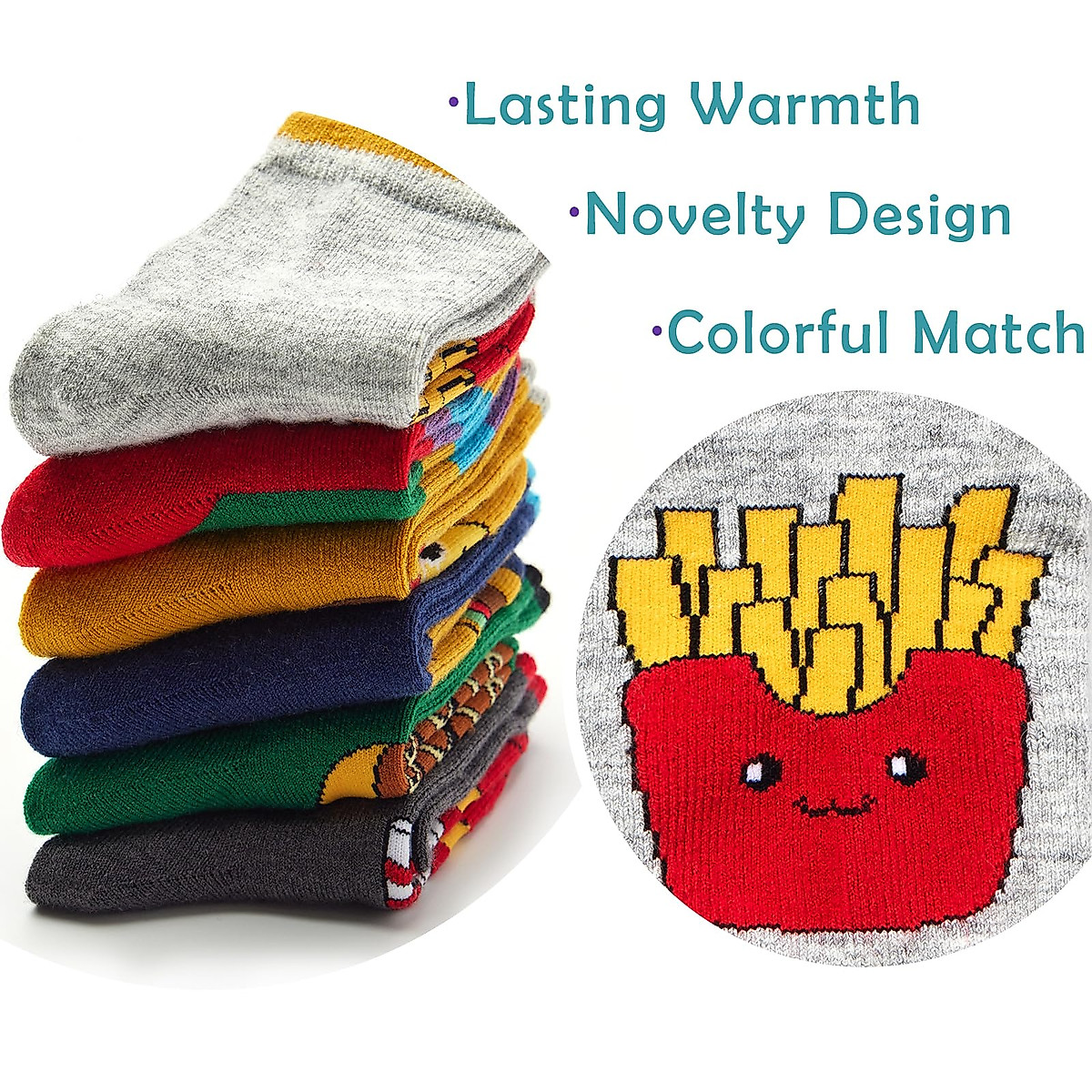 Moon Tree Boys Wool Socks Kids Warm Socks Winter Thermal Crew Socks 6 Pack 5-7 Years