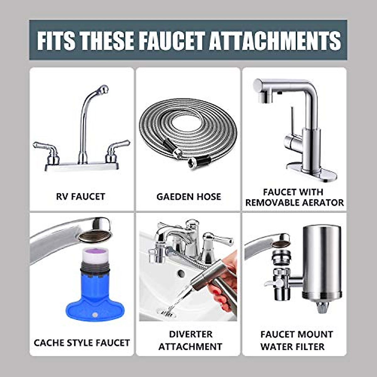 9 Pieces Faucet Adapter Kit, Brass Aerator Adapter Male Female Kitchen Sink Faucet Adapter to Garden Hose, Water Filter, Standard Hose via Diverter with Faucet Aerator and Thread Seal Tape