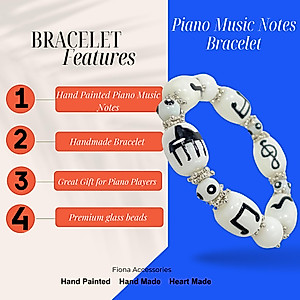 fiona Piano Music Notes Bracelet - Glass Beaded Strand, Hand-Painted Icon - Teacher Appreciation Gift, Women's Accessory