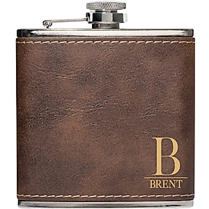 Personalized Flask For Wedding Gift. Customized Flask Gift Set. Engraved Leatherette Flask With Optional Gift Box For Groomsmen Gifts. Engraved Flask (Rustic & Gold)