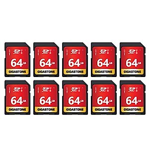 Gigastone 64GB 10-Pack SD Card UHS-I U1 Class 10 SDXC Memory Card High Speed Full HD Video Canon Nikon Sony Pentax Kodak Olympus Panasonic Digital Camera with 10 Mini Cases