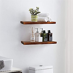 iiidol Wood Floating Shelves Set of 3, Rustic Shelves Wooden Display Shelf with Invisible Brackets-16 L x 6.7" D Wall Mounted Shelf for Living Room Bedroom Kitchen Bathroom Farmhouse (3, Small)