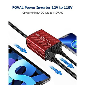 FOVAL 150W Car Power Inverter 12V DC to 110V AC Converter Vehicle Adapter Plug Outlet with 3.1A Dual USB Car Charger for Laptop Computer