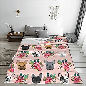 Gdecziy French Bulldog Floral Dog Cute pet Gifts Dog Breed Flannel Fleece Plush Throw Blanket,Throw for Spring Recliner, Air Conditioning Blanket Quality Washable Blanket 60"x50"