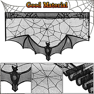 Tatuo 3 Pieces Halloween Valances Halloween Windows Decorations Black Lace Cobweb Mantle Scarf Spiderweb Fireplace Valances Cover Halloween Party Decorations