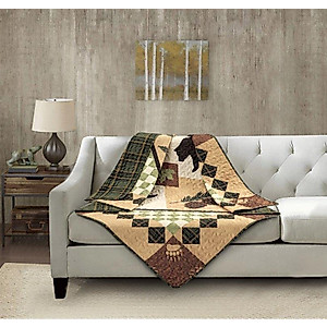 Quilted Throw Blanket by Virah Bella - 50" x 60" Four-Point Lodge Lightweight Throw Quilt Great for Loungers & Extra Bedding - Beautiful Lodge-Themed Blanket