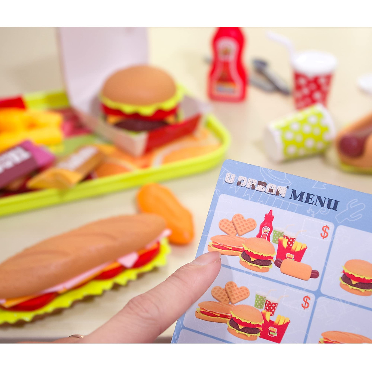 U DREAM Pretend Play Food Sets, Building Toy Burger Playset, Play Kitchen Accessories, Realistic Sandwiches.