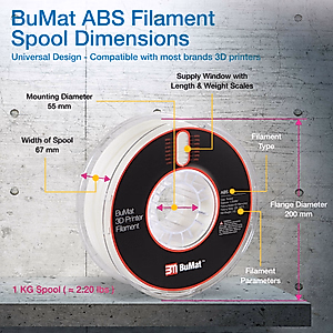 BUMAT ABS 3D Printer Filament, 1.75mm (Red), 1kg Spool (2.2lbs), Guaranteed Fresh, Dimensional Accuracy +/- 0.02mm, Tangle-Free, Fits Most FDM Printers [Risk-Free]