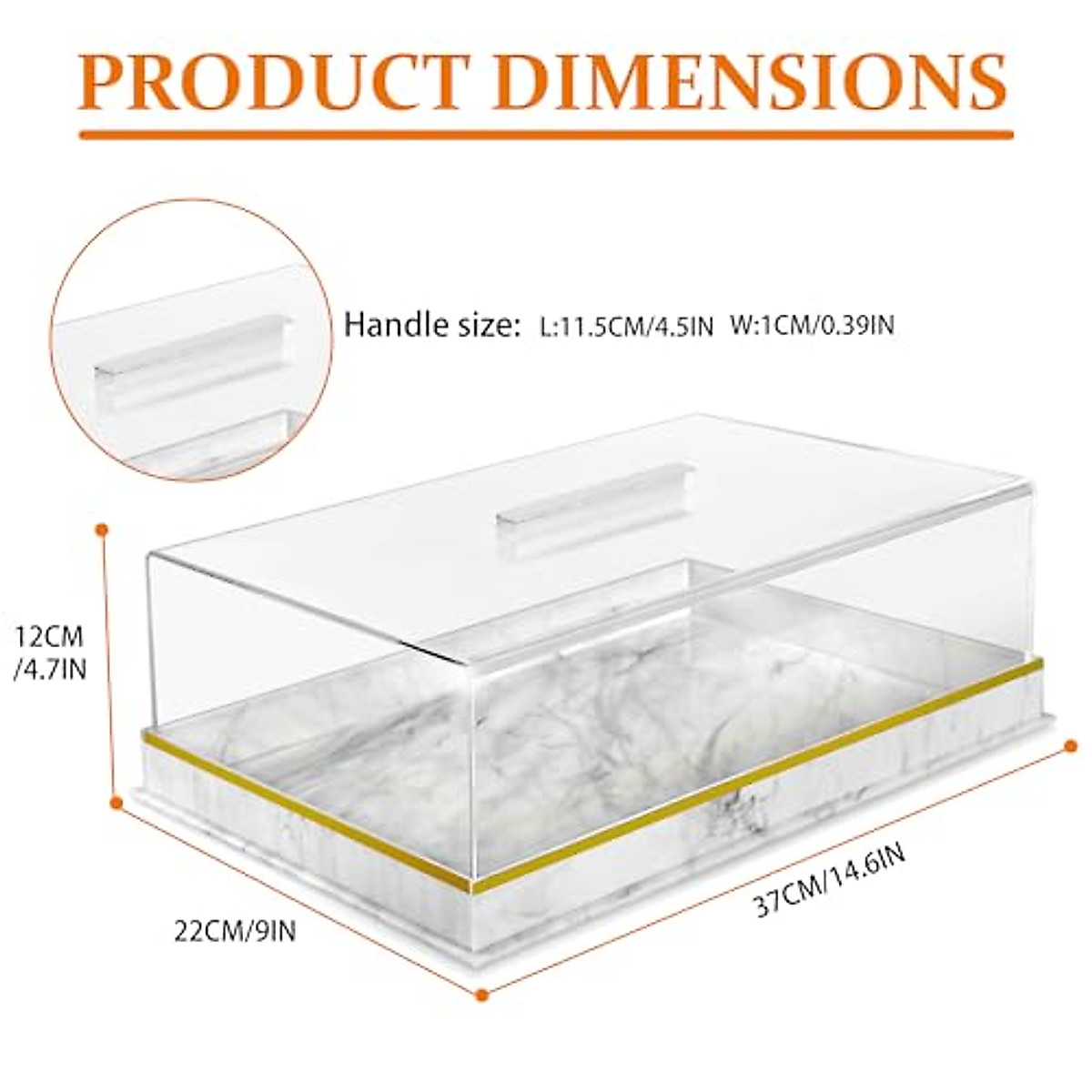 Acrylic Cake Tray with Lid, 15"x9"x4.7" Rectangle Cake Box, Dessert Holder Tray, Marble Cake Stand with Cover,Serving Tray with Lid for Party, Home and Kitchen,Veggie Tray, Fruit Bowl (White)