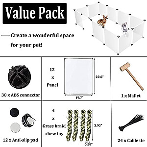 PINVNBY Pet Playpen 19.7 x 27.6 in Portable Small Animals Play Pen, Pet Fence Yard Fence DIY Transparent Plastic Enclosure for Guinea Pigs, Bunny, Hedgehogs, Kitten, Puppies (12 Panels)