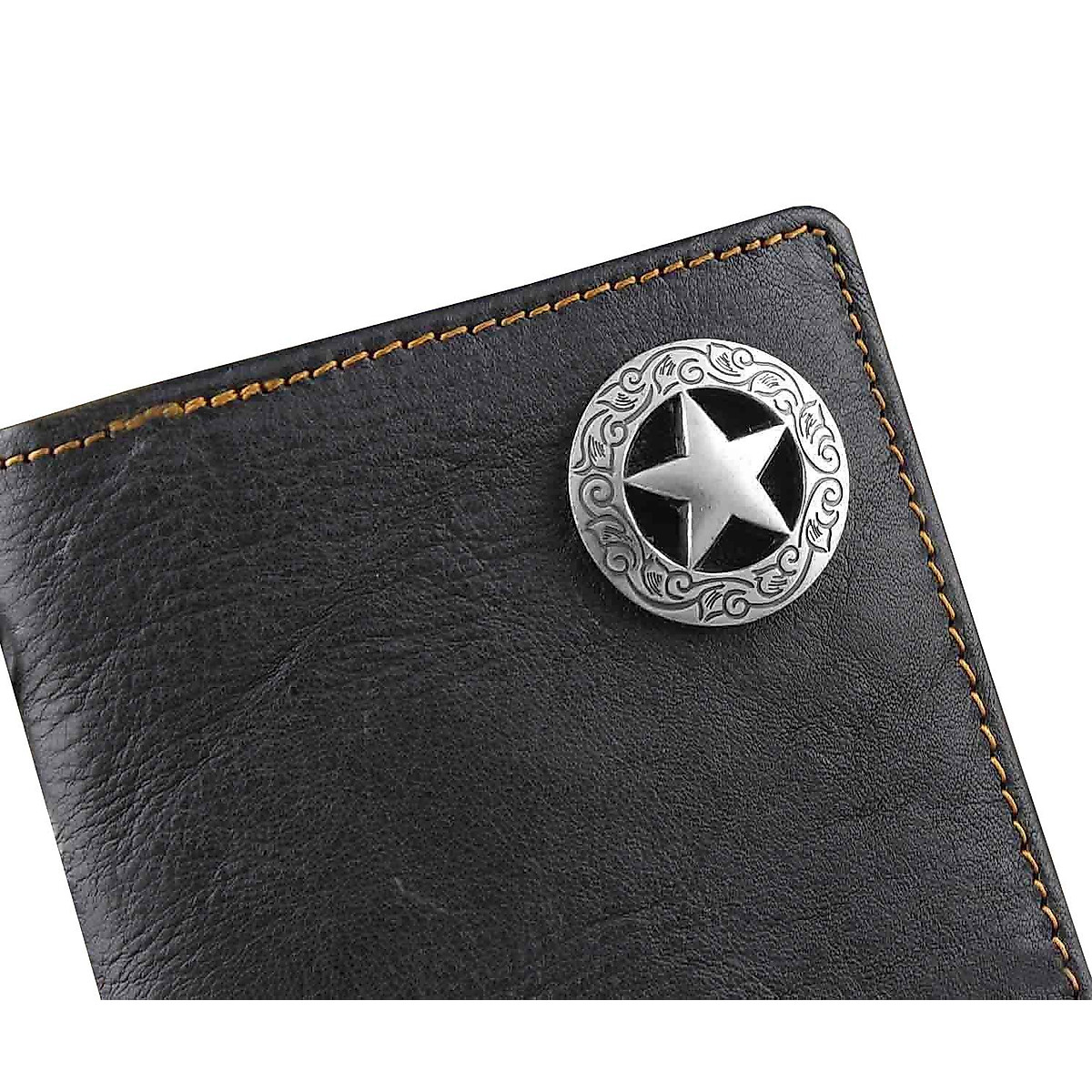 Biker Rock Star Concho Mens Card Money Long Black Real Leahter Wallet With Chain