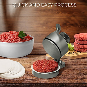 Shop Square Hamburger Press Patty Maker - Adjustable 1/4lb to 3/4lb Burger Press Patty Maker with Patty Ejector - Adjustable Thickness for Burgers, Crab Cakes, and Sausage - Patty Paper Included