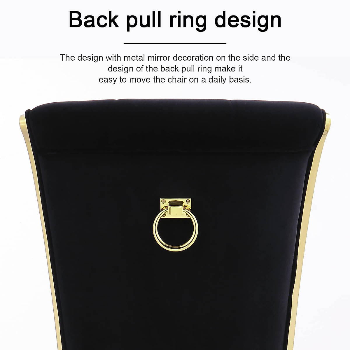 Asday Black Velvet Dining Chairs, Metal Back Ring Pull Trim and Golden Legs, Black and Gold Dining Chair for Dining Room, Apartment, Kitchen (Black, Set of 12)