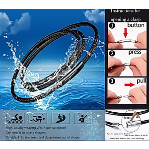 Findout 2mm black Waterproof Braided Leather Necklace Wax Rope Chain For Men, Waterproof Braided Leather, No Gemstone