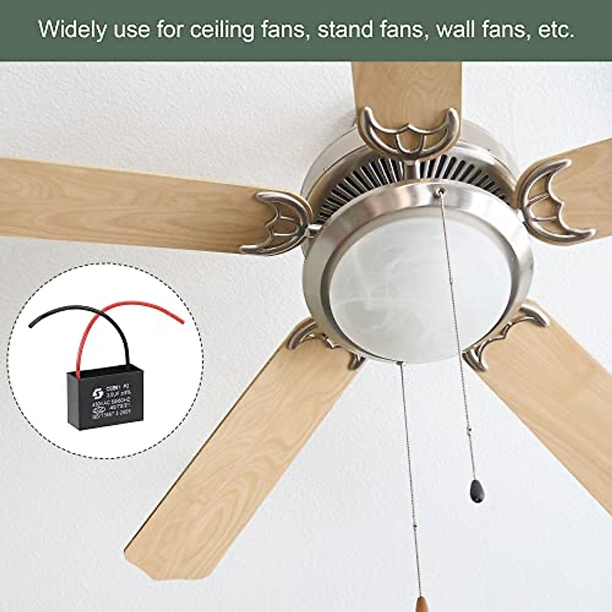 YOKIVE 2Pcs Ceiling Fan Capacitor CBB61, Metallized Polypropylene Film Capacitor Great for Fans Pumps Motors Running (3.5uF 450V AC 2 Wires 50/60Hz)