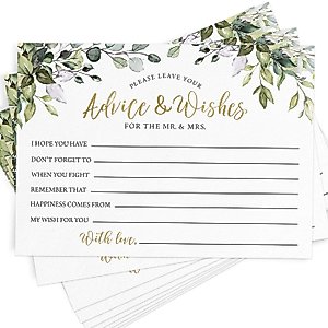 Printed Party Advice and Wishes for the Mr and Mrs – Wedding Advice Cards for Bridal Shower, Games and Favors for Guests, Eucalyptus Botanical Decor, 50 Cards