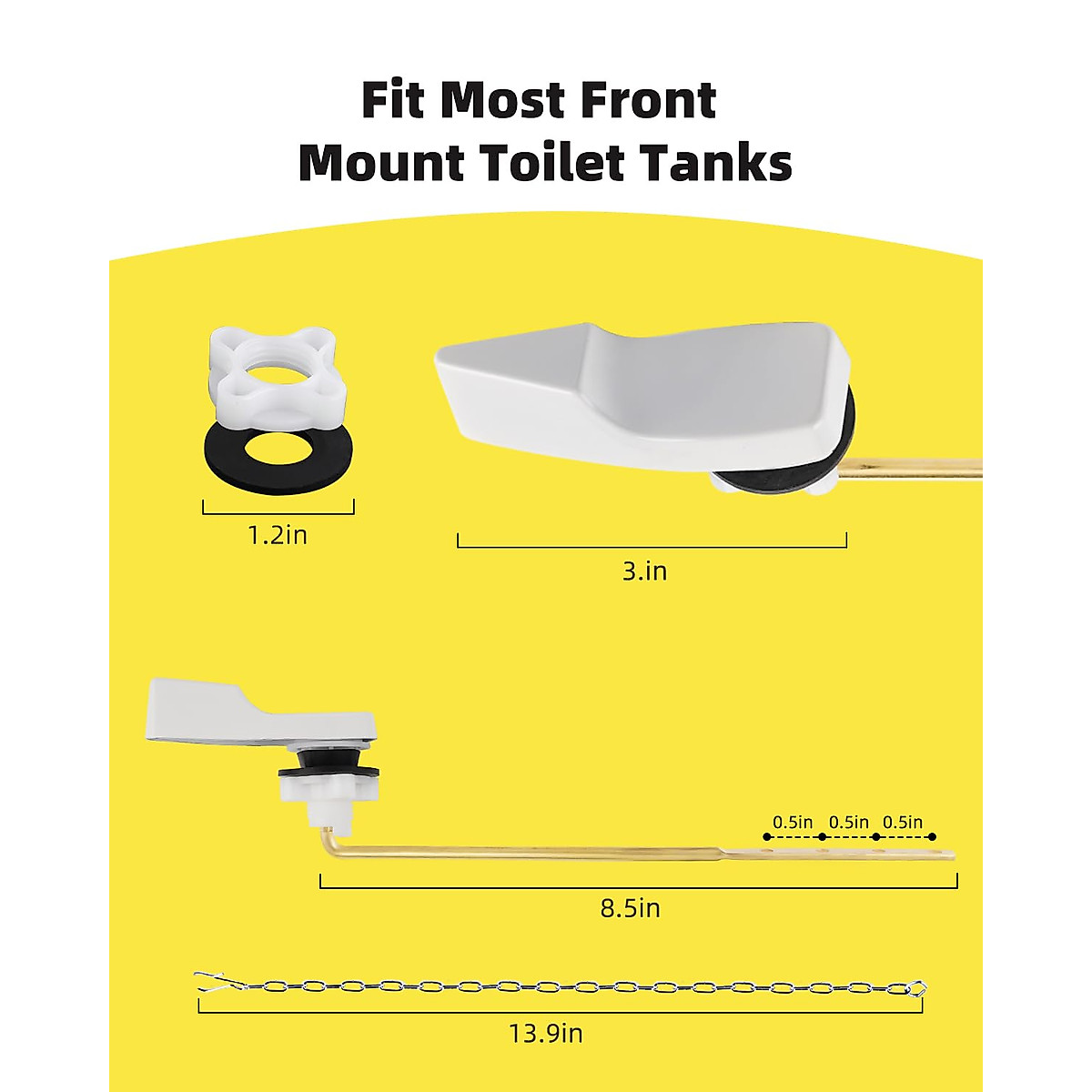 Hibbent Toilet Handle Replacement, Front Mount Tank Flush Lever Handle Compatible with American Standard, Toilet Trip Lever with Stainless Steel Flapper Chains, White