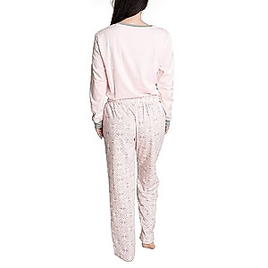 Hanes Women's Holiday Hibernation Longsleeve Top and Pajama Bottom French Terry Sleep and Lounge Set, Pink/Cotton Candy, 2X