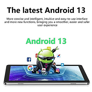 JUNINKE 10 inch Tablet Android 13 Tablets, 8GB RAM 128GB ROM 1TB Expand, 1280x800 IPS HD Screen, Quad Core Processor, WIFI6, Dual Camera, 6000mAh, BT, Ablet PC (Black) (K12)