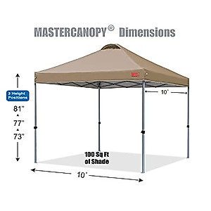 MASTERCANOPY Durable Ez Pop-up Canopy Tent with Roller Bag (10x10, Khaki)