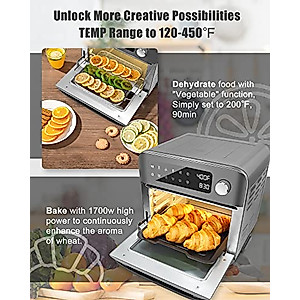 Joymicre Air Fryer Toaster Oven, 1700w High Power AirFryer Dehydrator Combo with Touchscreen Convection Countertop Oven, Dishwasher Safe Accessories, XL 12QT, 8 Cooking Presets, Bake, Broil, Defrost, Reheat, Roast All-in-one, Grey
