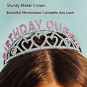 Birthday Sash Crown for Women Crystal Birthday Tiara and Crowns Premium Rhinestone Headband with Combs Birthday Outfits for Women Girls