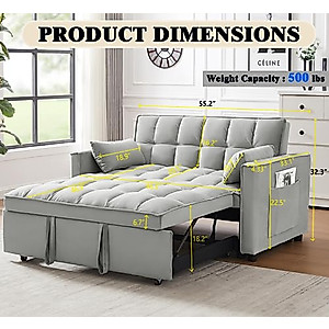 Lin-Utrend 3 in 1 Convertible Sleeper Sofa Bed with Pull Out Sofa Bed, Modern Velvet Loveseat Futon Couch with Adjustable Backrest and Lumbar Pillows,Small Love Seat Lounge Sofa Bed for Small Space