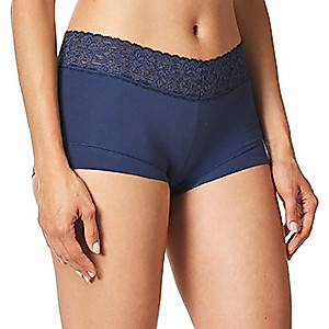 Maidenform Women's Dream Cotton with Lace Boyshort, Navy, 8