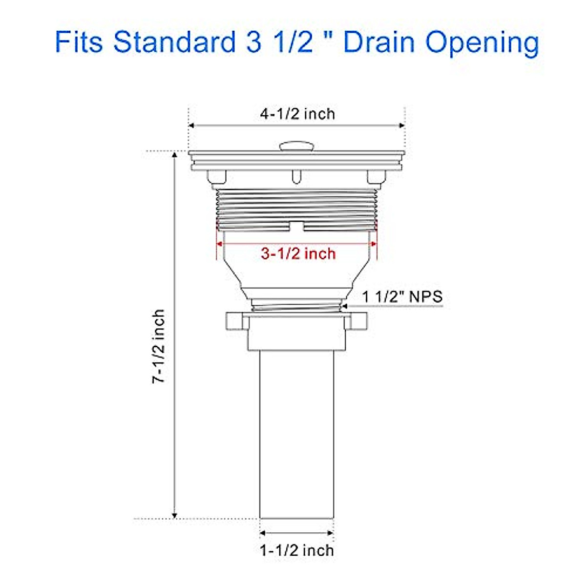 ROVOGO 3-1/2-inch Kitchen Sink Drain, Stainless Steel Removable Deep Basket Strainer, Tailpiece Included