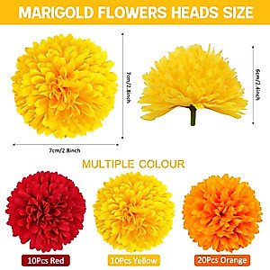 40Pcs 2.75'' Marigold Flowers Heads Bulk, Silk Marigold Artificial Flowers for Diwali Home Decor DIY Wreath Garland Craft Baby Shower Wedding Mexican Party Decoration Halloween New Year Decor（Mix-1）