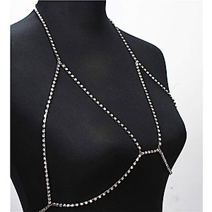 Aimimier Rhinestone Body Chain Bra Summer Beach Bikini Waist Chain Chest Belly Chain Crystal Sexy Body Jewelry for Women and Girls (Silver)