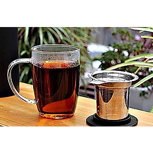 Prime Tea - Glass Teacup with Tea Infuser, 16oz / 470 ml, Hand Blown, Single Wall, Heat Resistance Borosilicate Glass Teacups for Blooming Tea & Loose Leaf Tea, Microwave & Dishwasher Safe (Black)