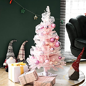 Senjie 3FT Mini Christmas Tree, 160 PVC Branch Tips, Cherry Blossom Pink, Battery Operated