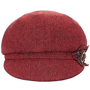 ColorSun Winter Classic Retro Visor Newsboy Cabbie Cap Beret Hats with Flower Buckle for Woman Ladies Red Wine